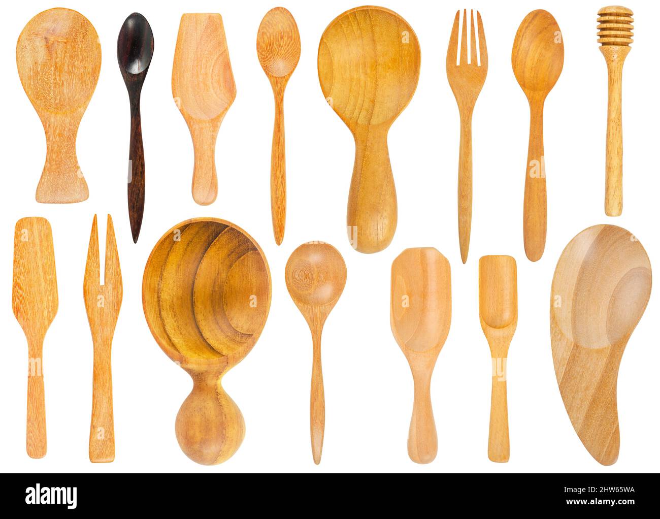 Top view set of blank wooden utensil isolated on white background Stock ...