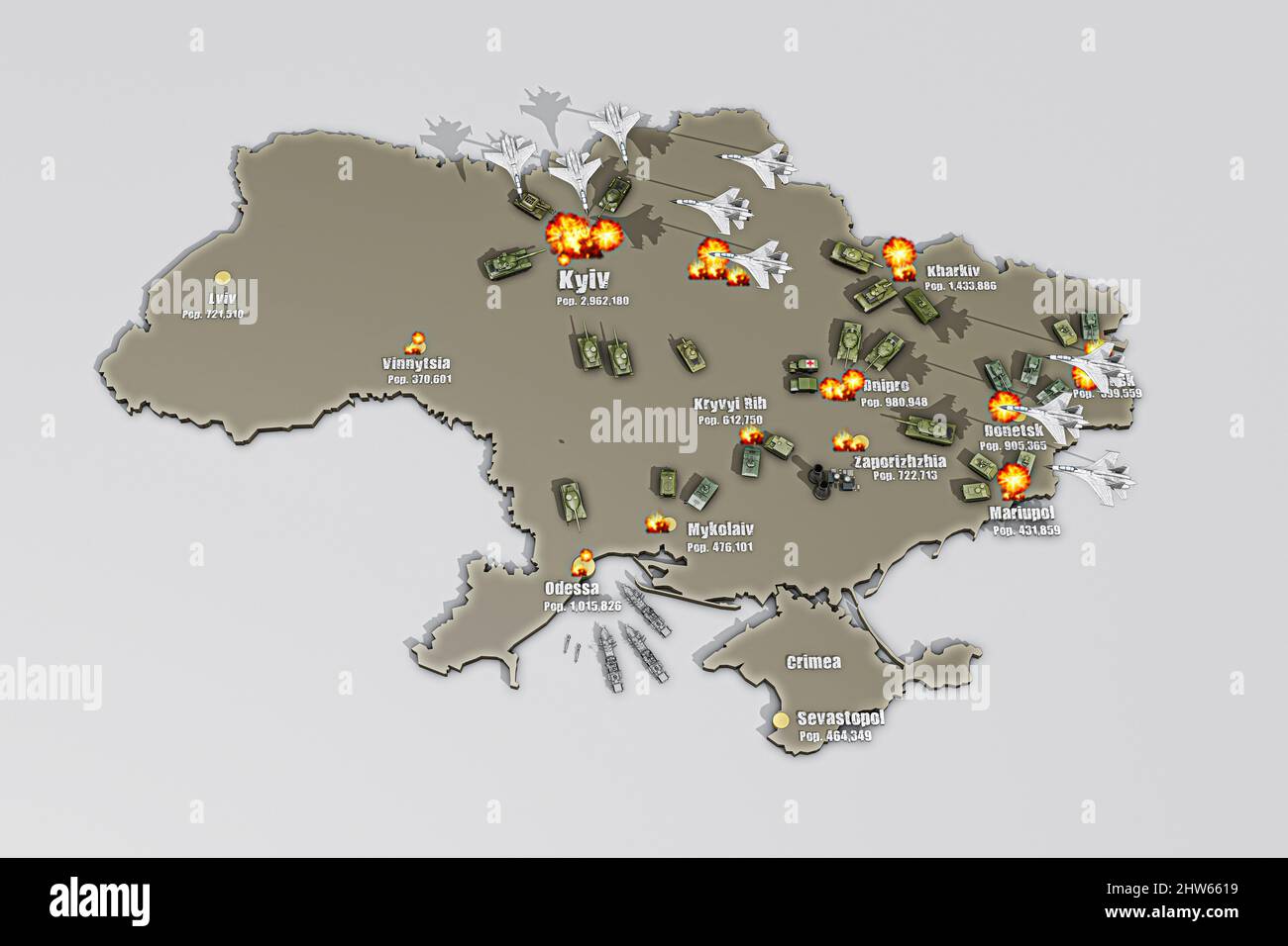 Ukraine war map isolated on white background 3d illustration Stock ...