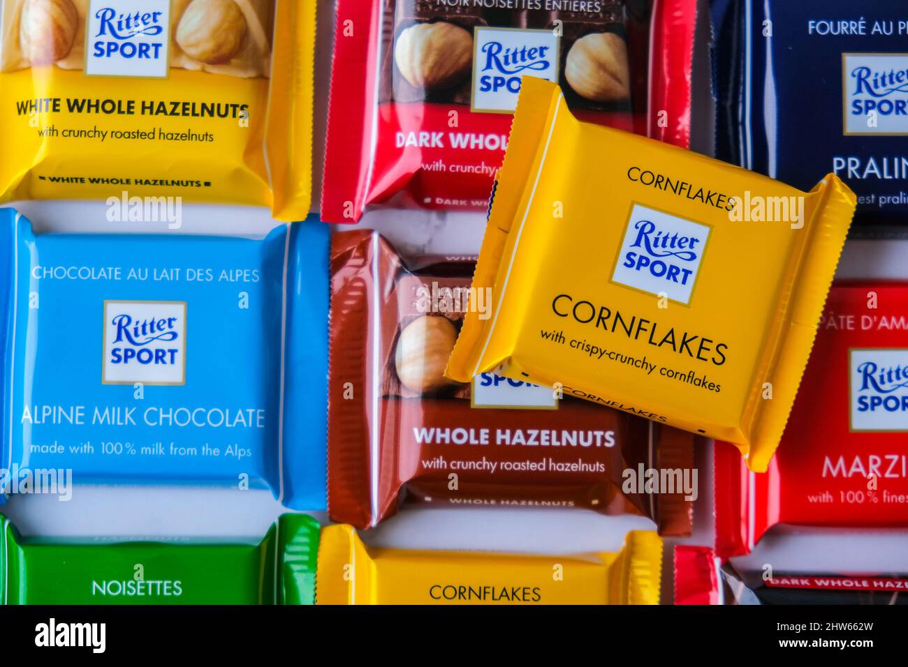 Kiev Ukraine - October 2021 chocolate Ritter Sport mini bars. German ...