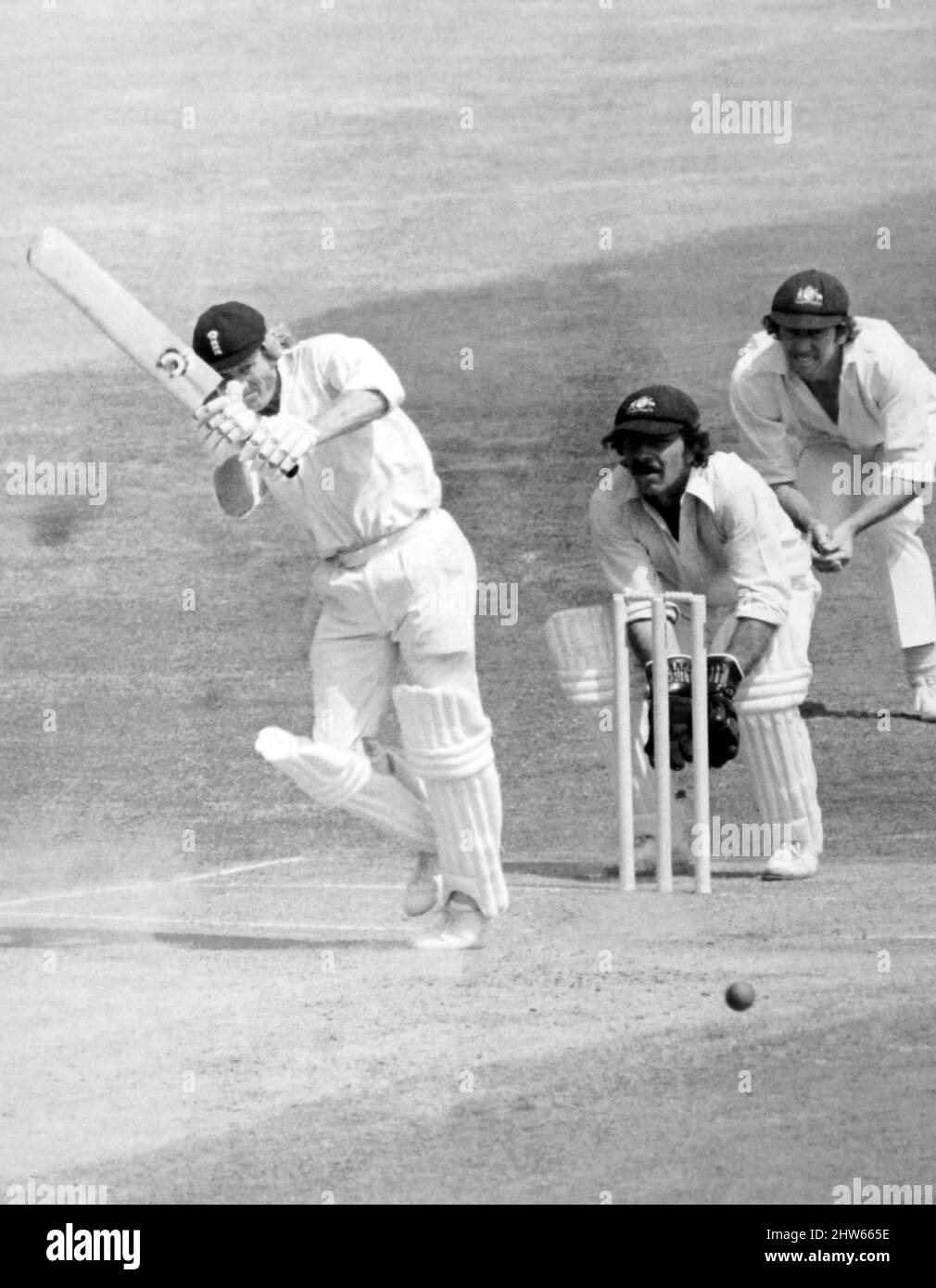 File photo dated 02-08-1975 of England batsman Barry Wood hits out as ...