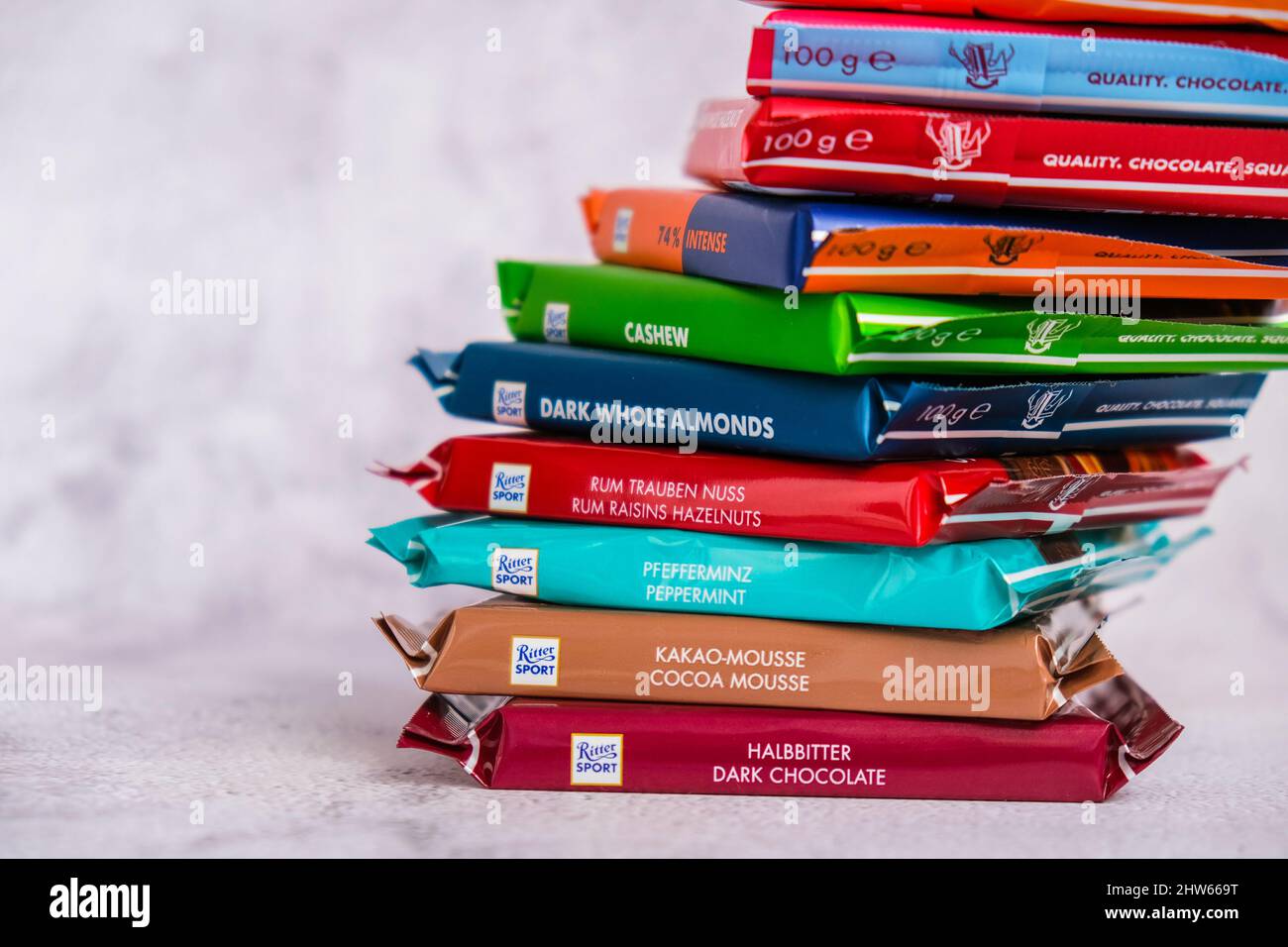 Kiev Ukraine - October 2021 Square chocolate Bar made by Alfred Ritter ...