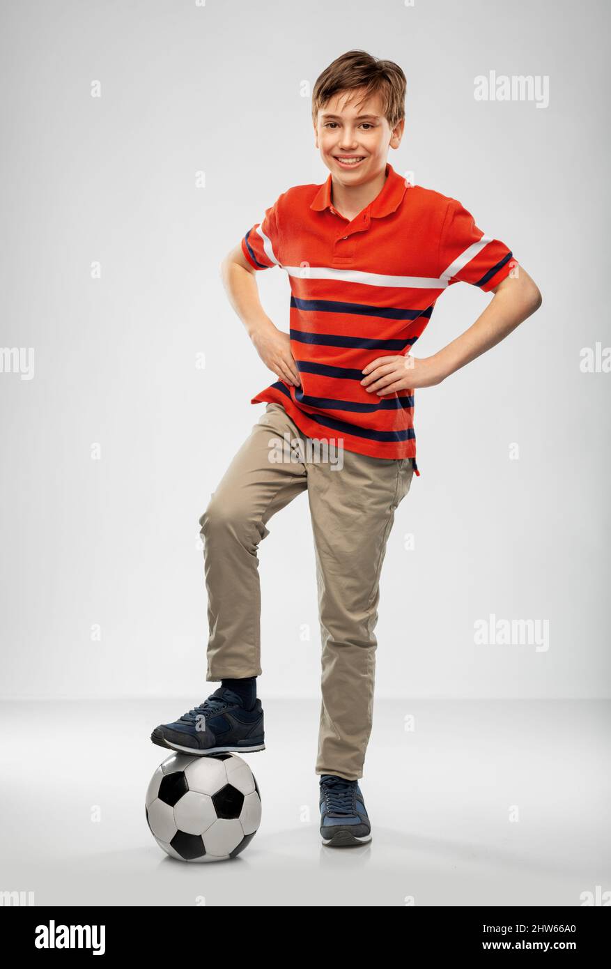 happy boy with soccer ball Stock Photo - Alamy