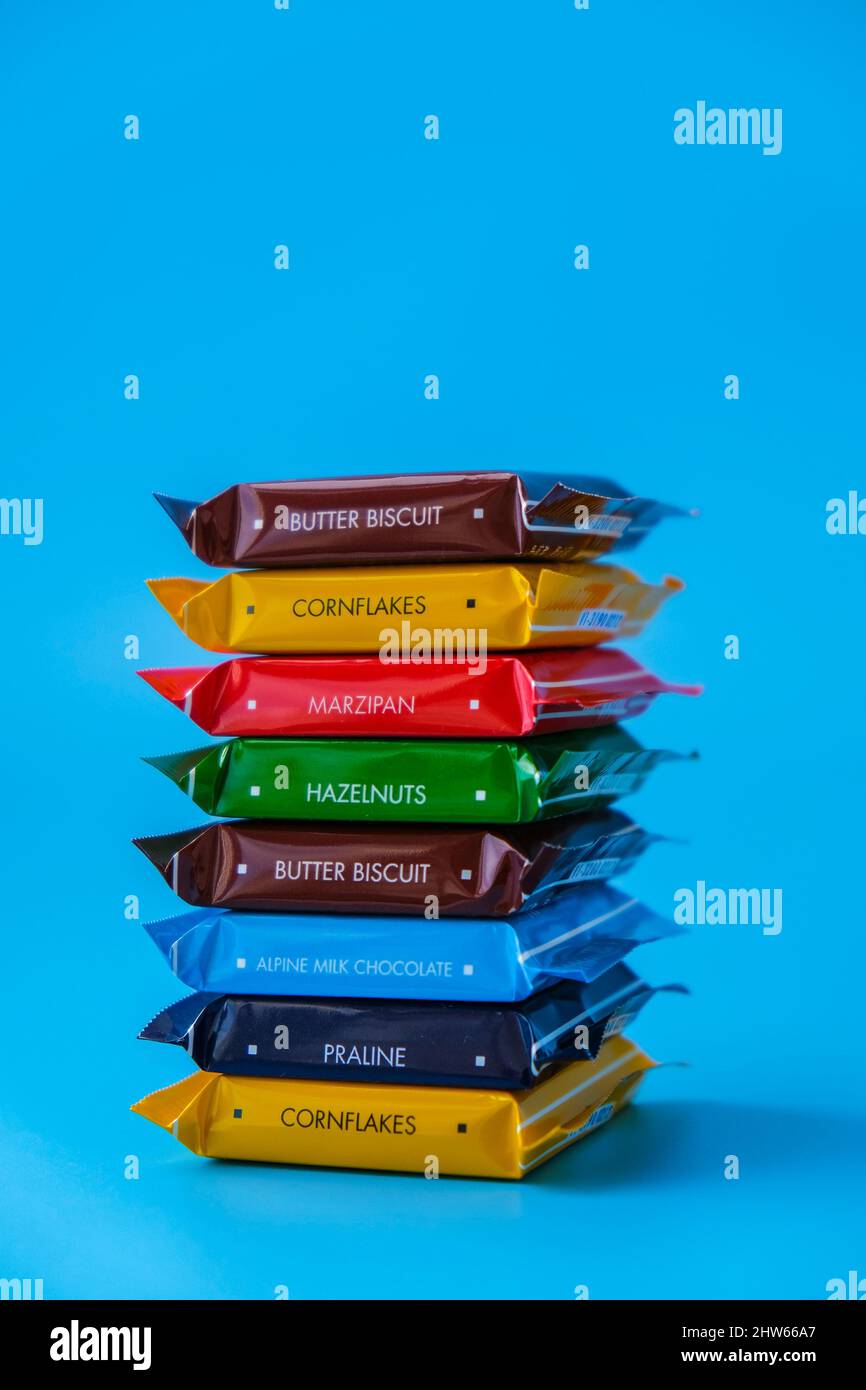 Kiev Ukraine - October 2021 chocolate Ritter Sport mini bars. German ...