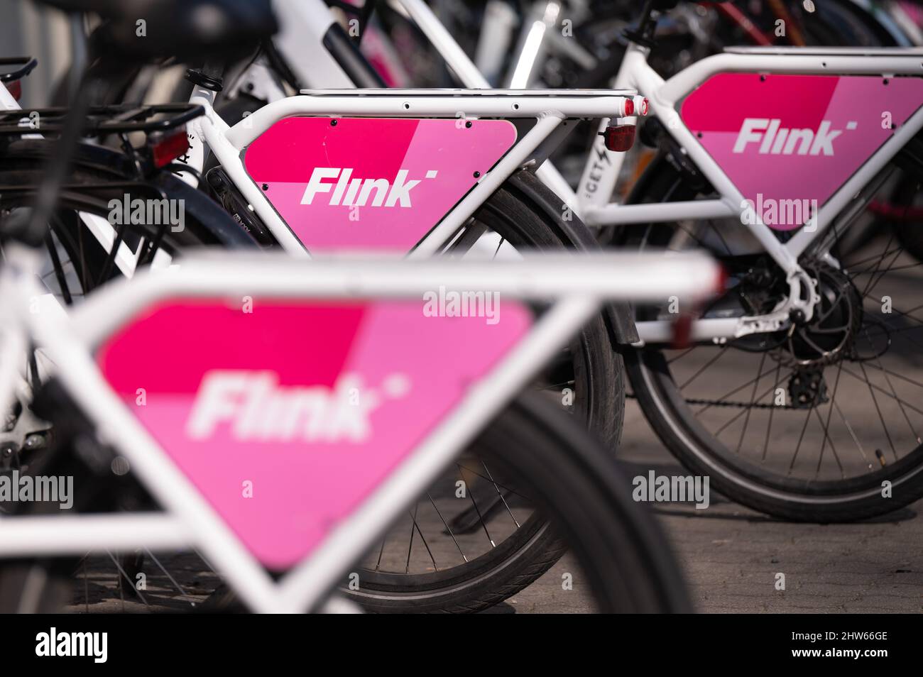 Dresden, Germany. 03rd Mar, 2022. Bicycles with the logo of the food ...