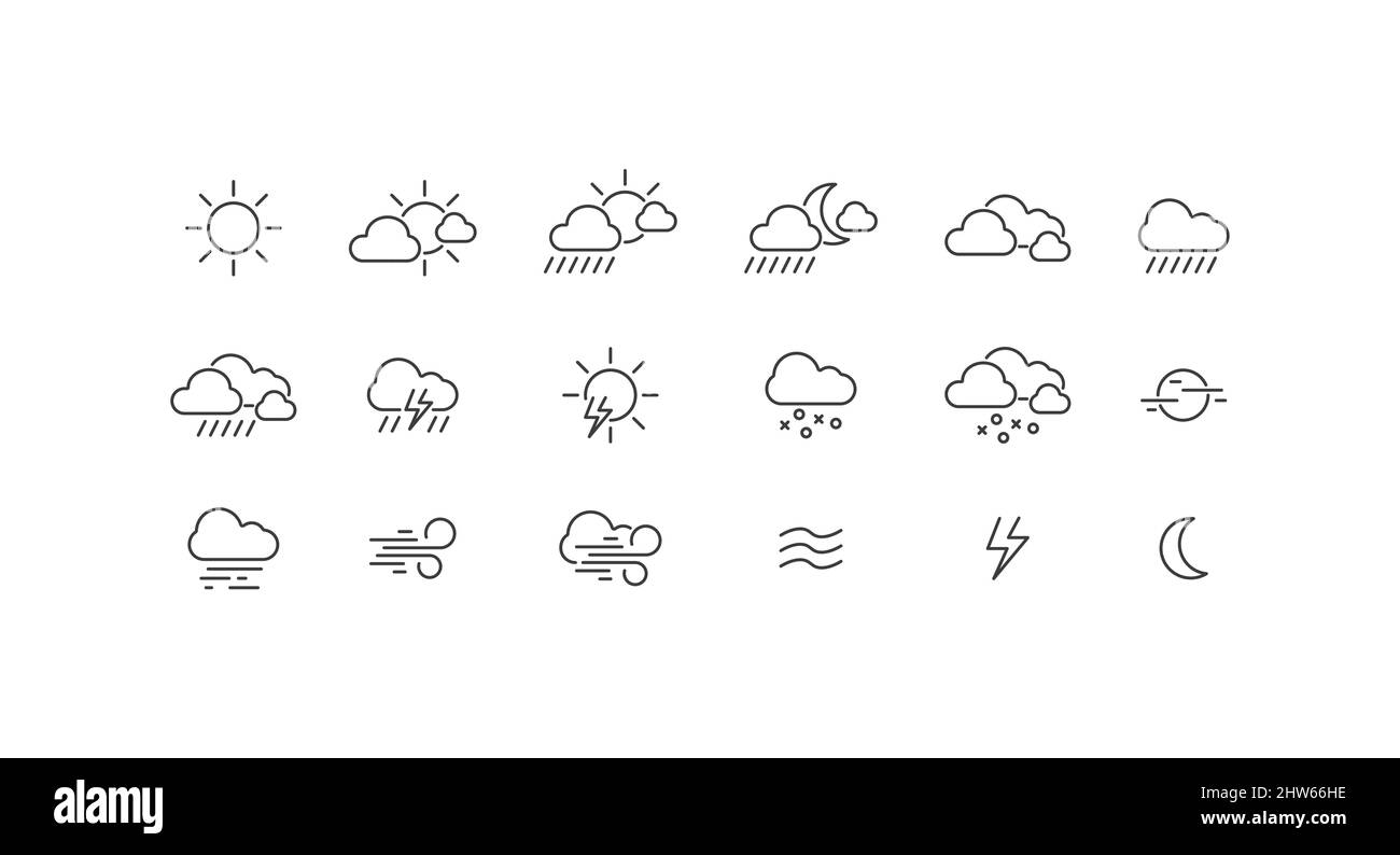Weather, Sun, Clouds, Rain, Snow and Thunder Flat Vector Icon Set Stock ...