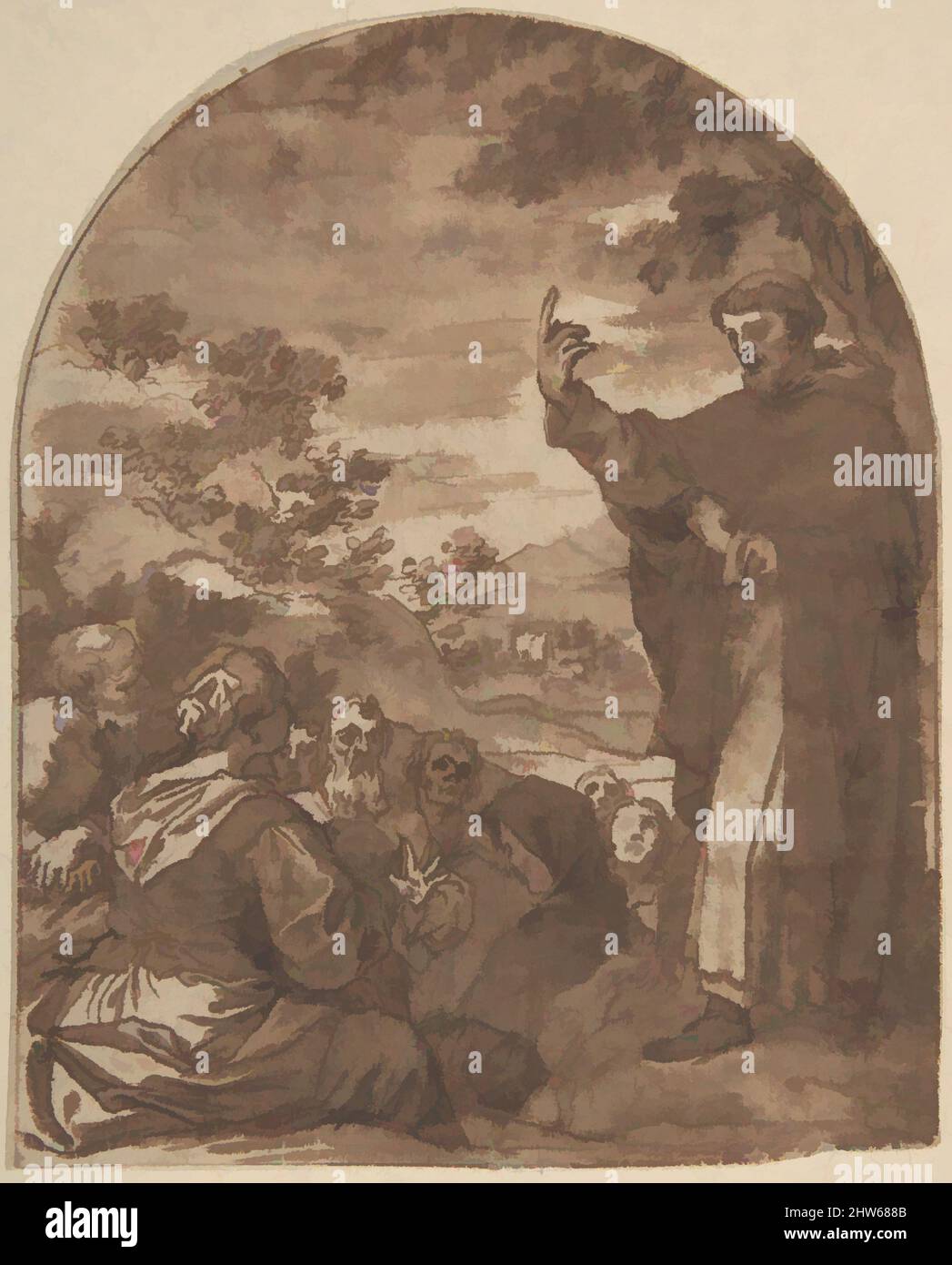 Art inspired by St. Vincent Ferrer Preaching, 1665, Pen and brown ink ...