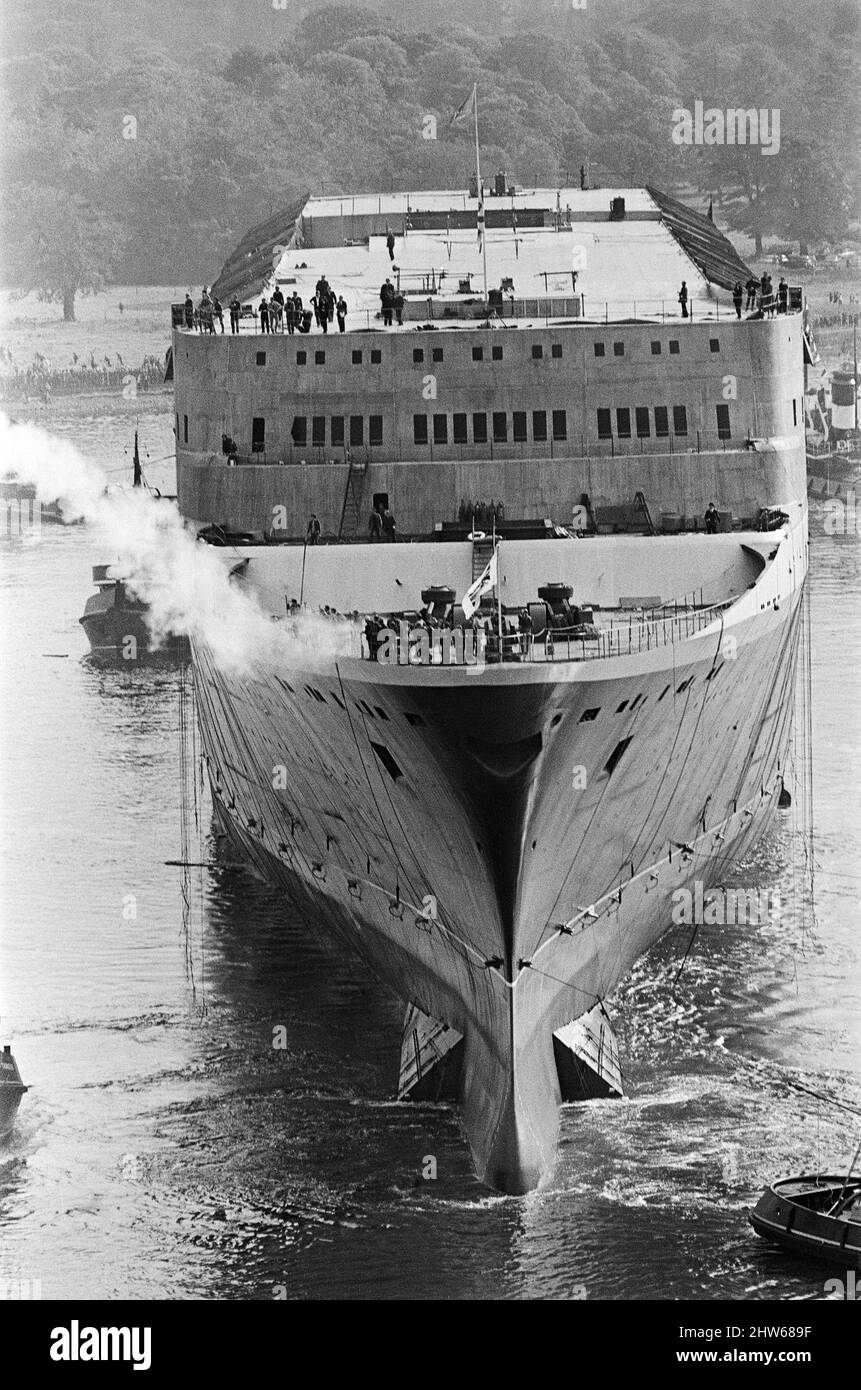 Queen Elizabeth II launching the Cunard Cruise Liner, The QE2 in the ...