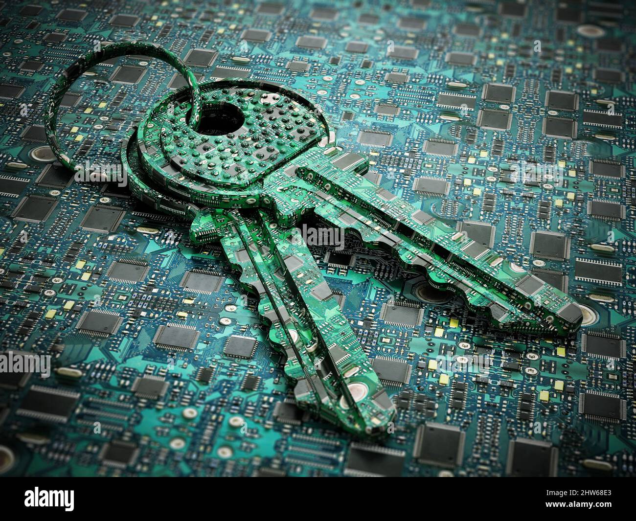Digital keys standing on PCB texture. 3D illustration Stock Photo - Alamy