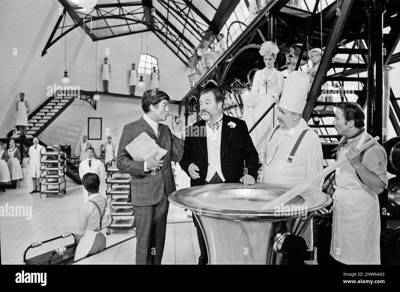 Dick Van Dyke (left) and James Robertson Justice (in black tails ...