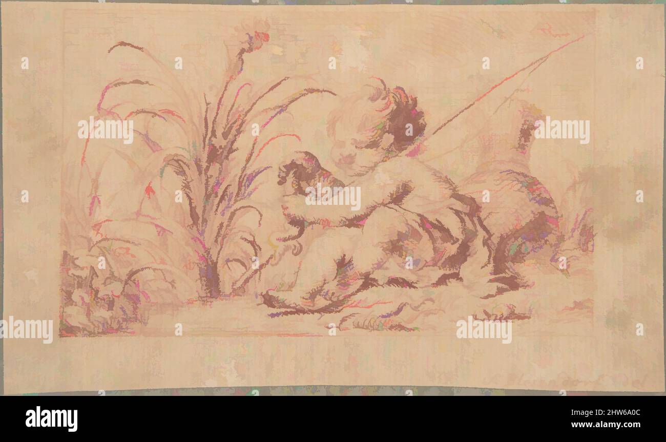 Art inspired by A Fishing Putto, late 17th century, Red chalk, sheet: 2 ...