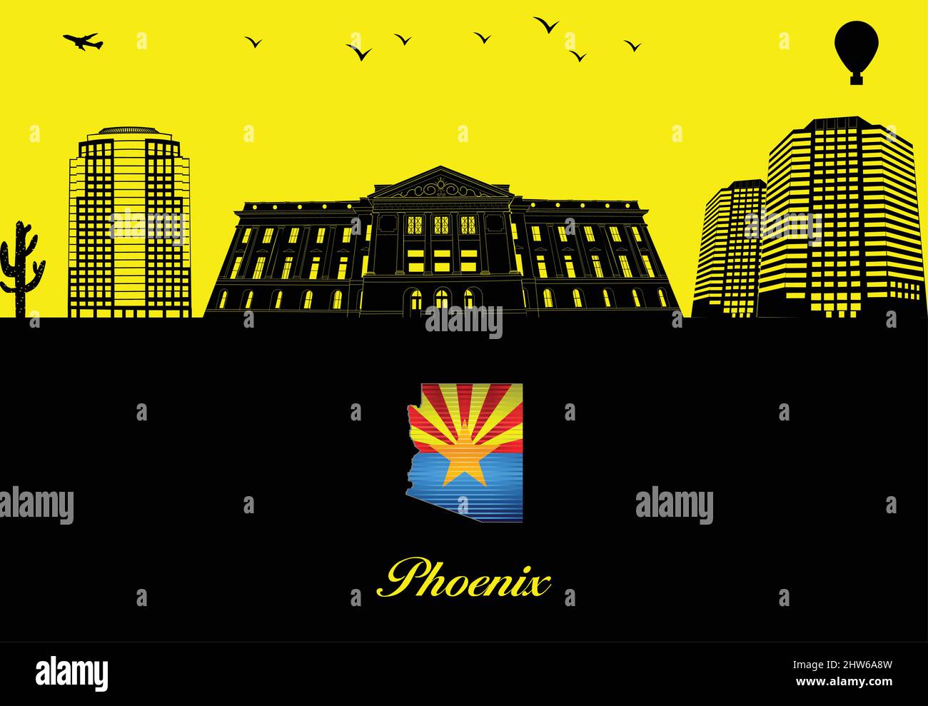 Phoenix city skyline silhouette - illustration, Town in yellow ...