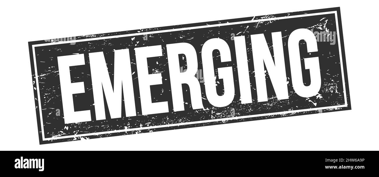 EMERGING text on black grungy rectangle stamp sign Stock Photo - Alamy