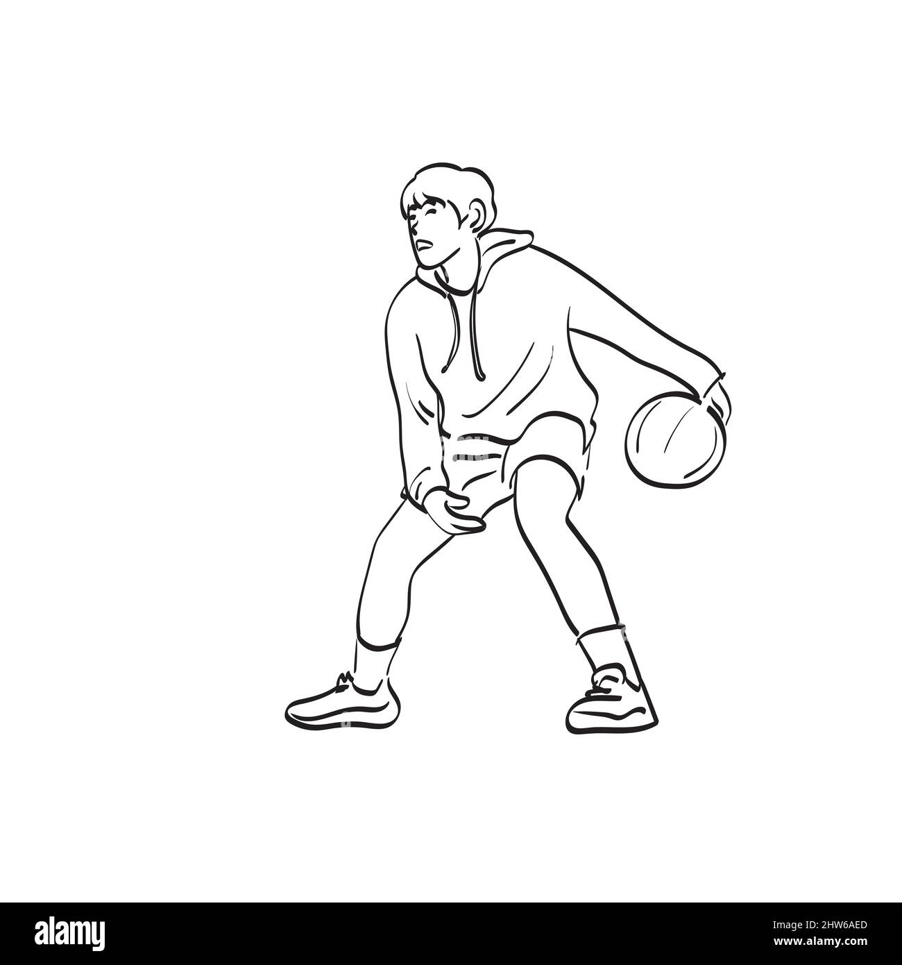 line art male street basketball player with ball illustration vector ...