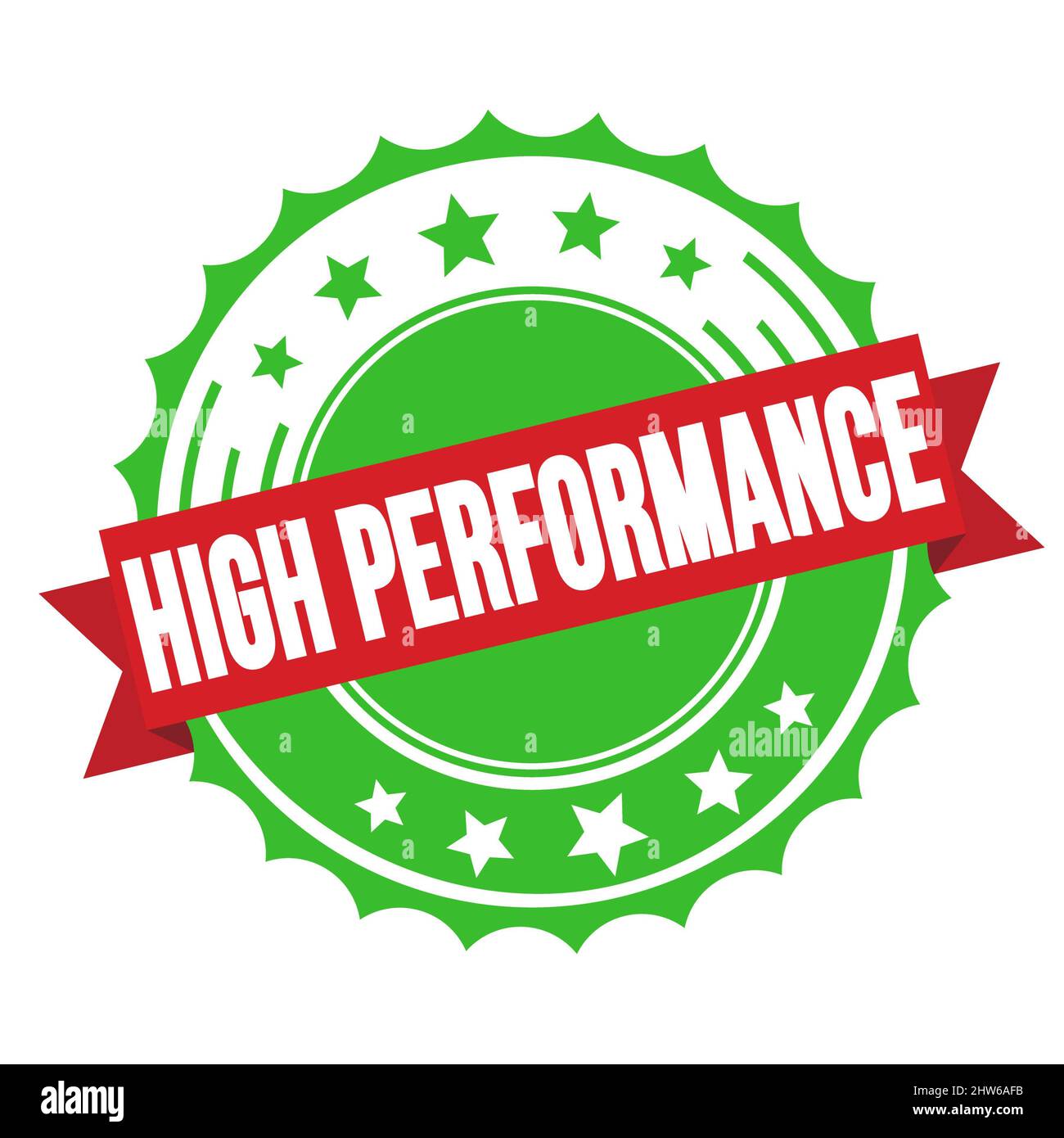 HIGH PERFORMANCE text on red green ribbon badge stamp Stock Photo - Alamy