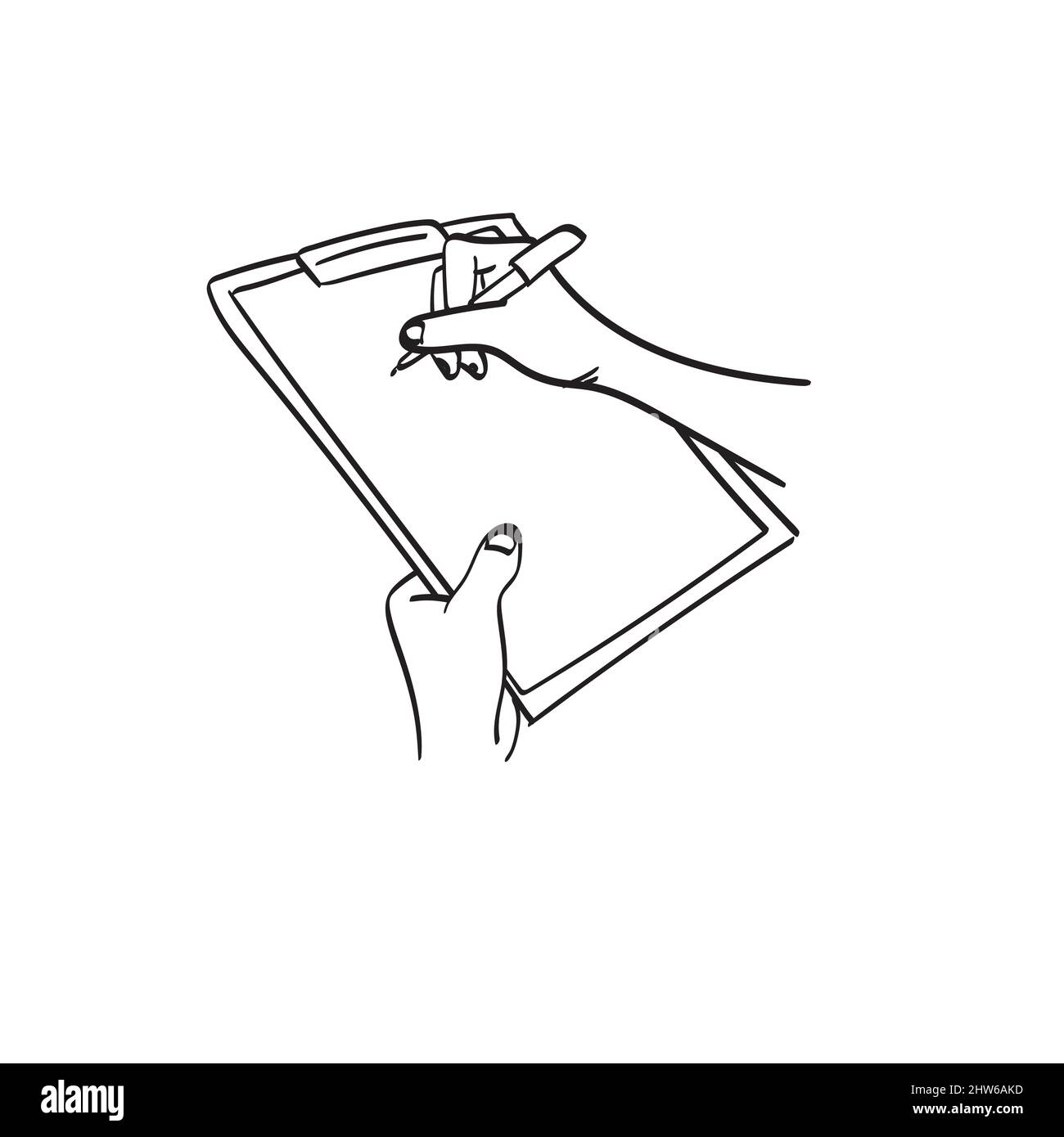 line art closeup hand writing on check list illustration vector hand ...