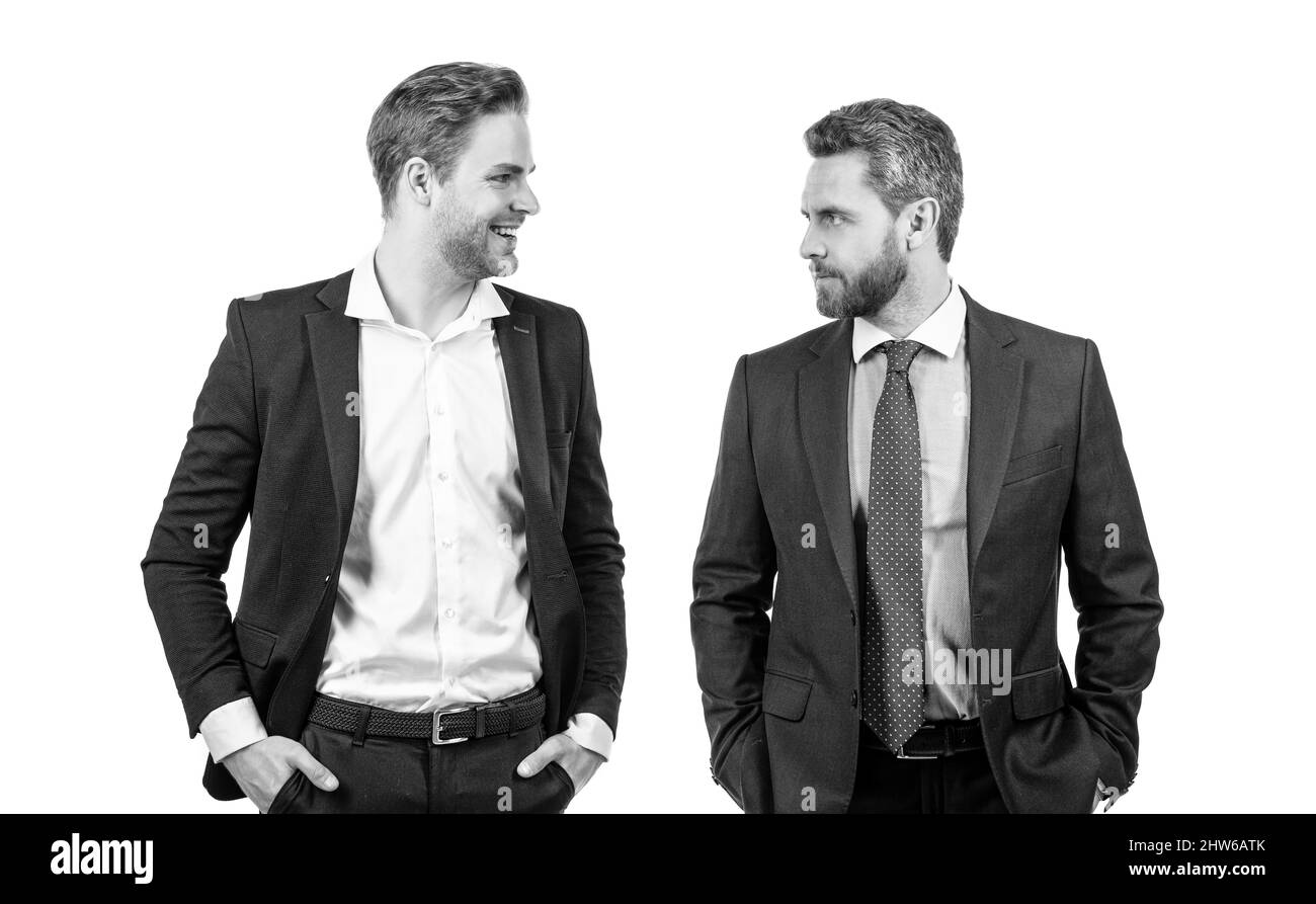 two confident men businessmen in formal suit are business partners ...