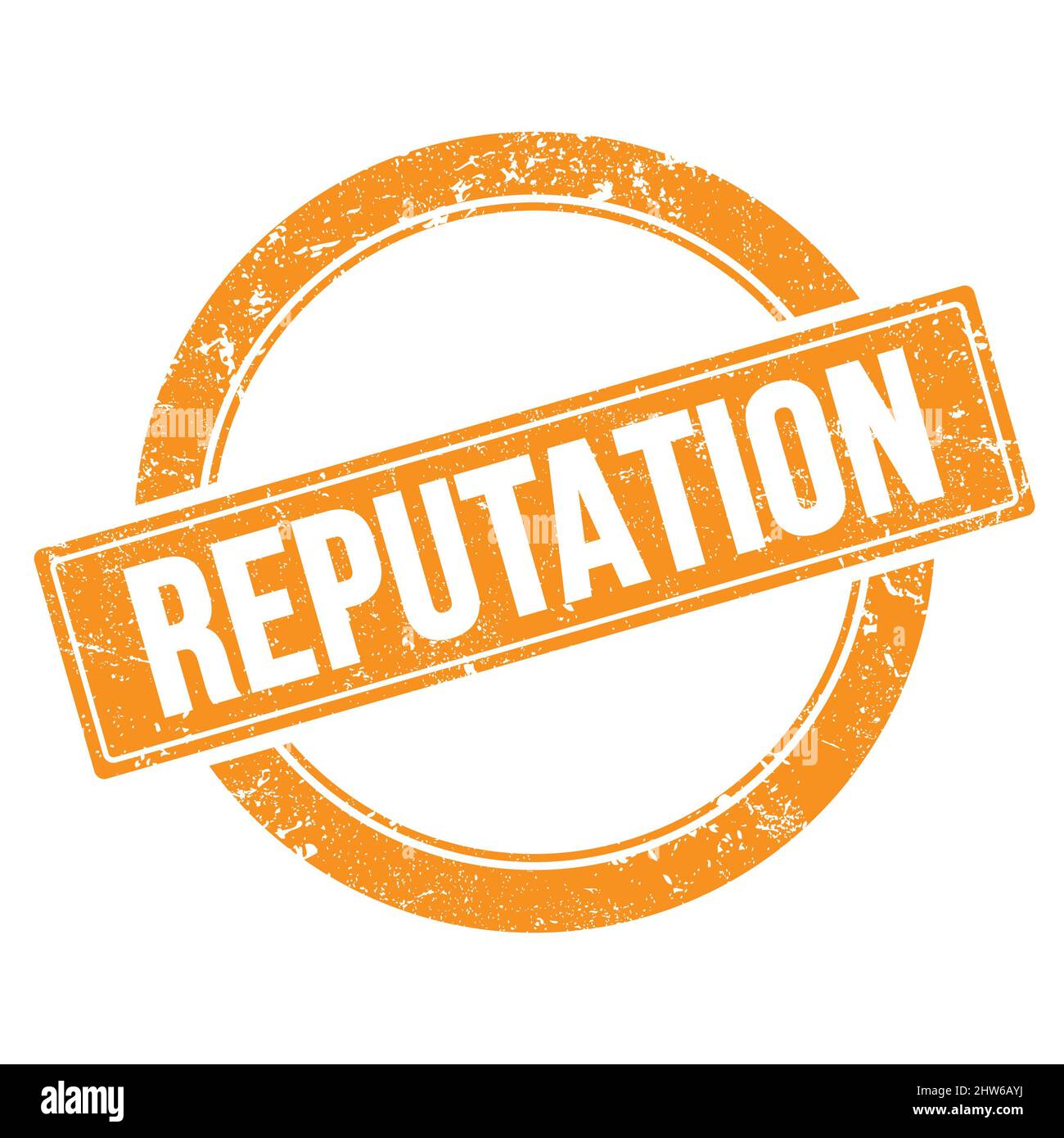 REPUTATION text on orange grungy round vintage stamp Stock Photo - Alamy