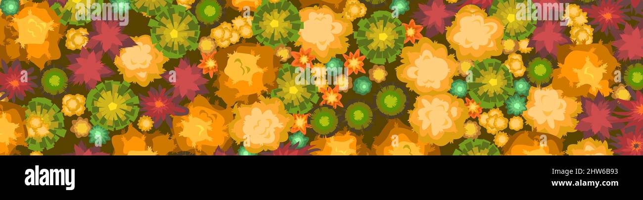 Forest Autumn landscape top view. Scene with yellow and orange trees ...