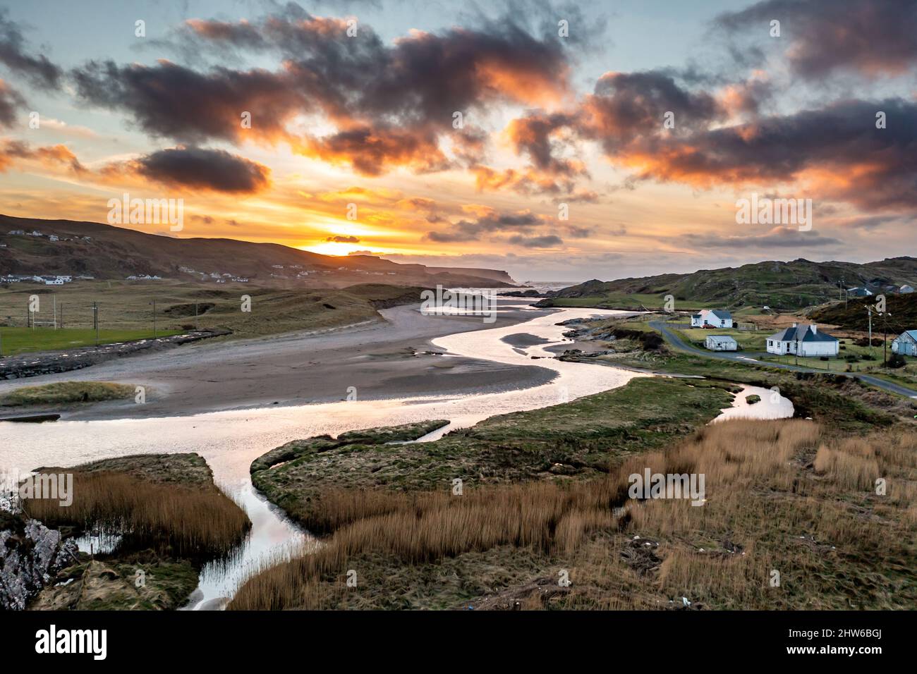 Aerial view of Glen Bay in Glencolumbkille in County Donegal, Republic ...