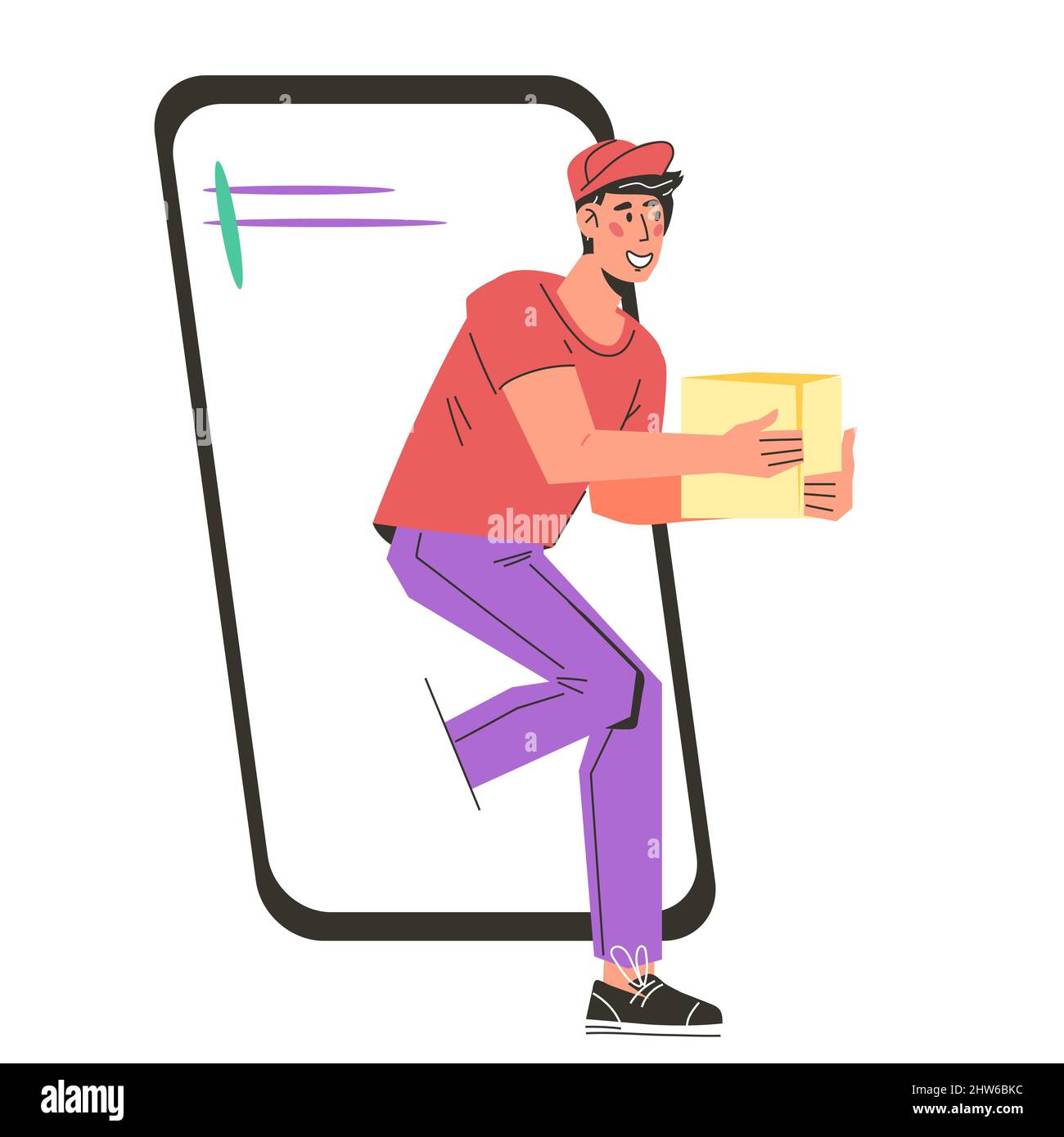 Express delivery of online purchase. Delivery person on smartphone ...