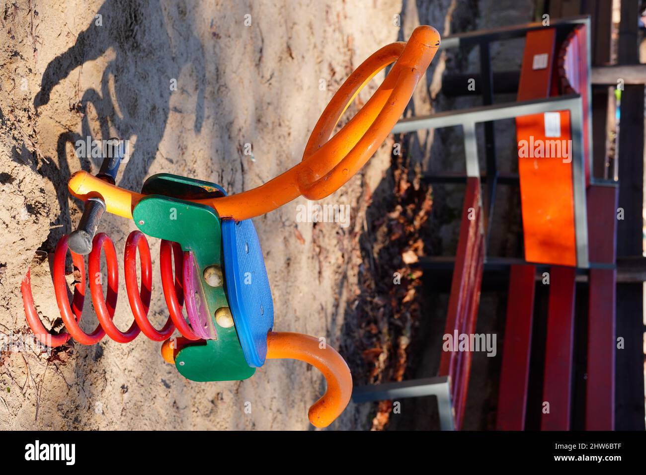 Vertical shot of a spring rocker play ride in a playground Stock Photo ...