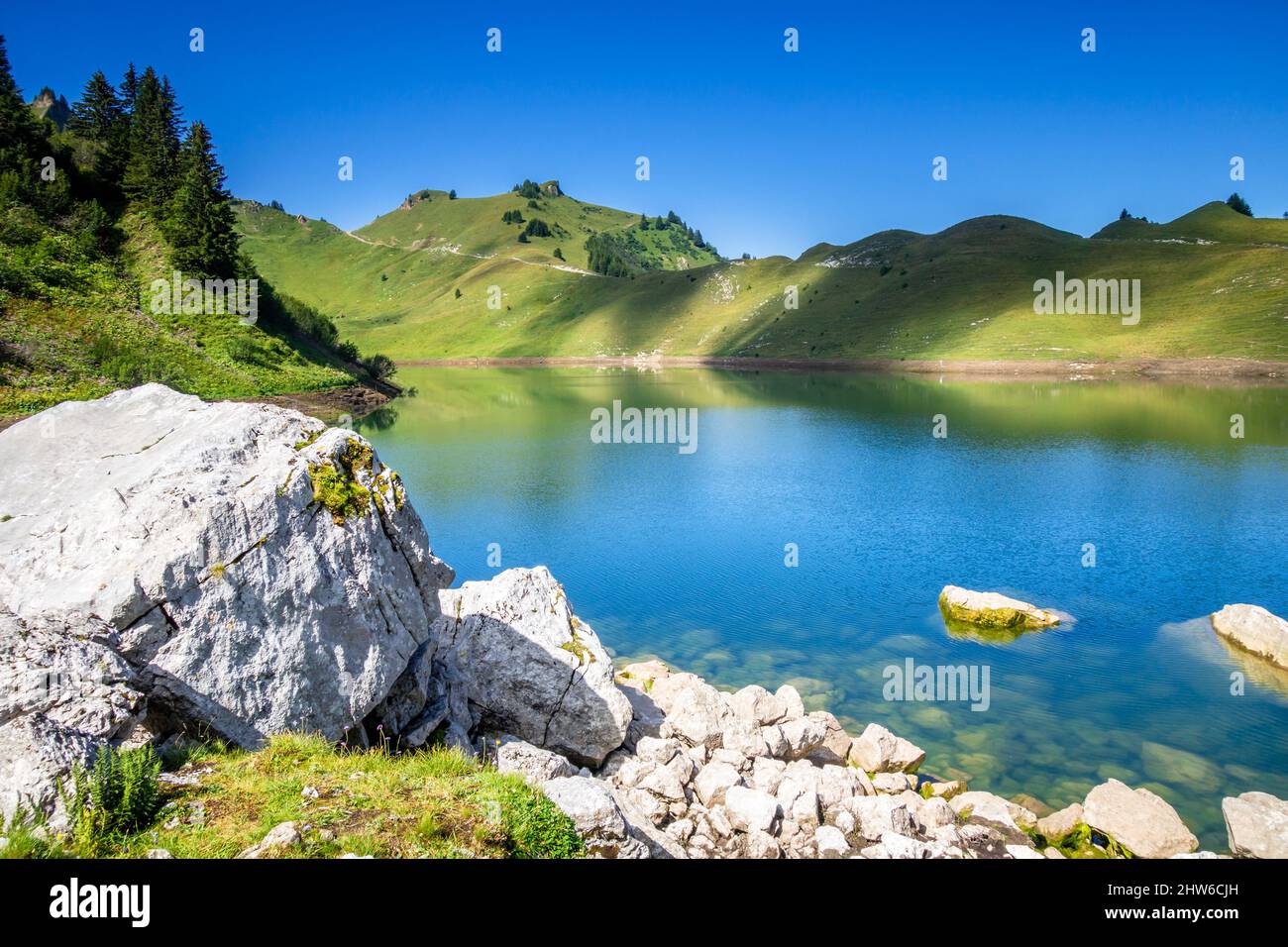 Lac De Lessy and Mountain landscape in The Grand-Bornand, Haute-savoie ...