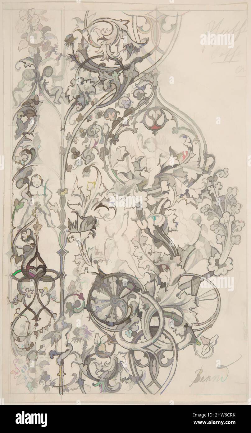 Art inspired by Gothic Ornament with Putti and Acanthus Leaves, 19th ...