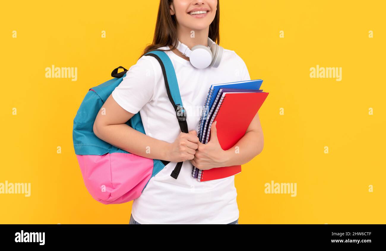 modern education concept. glad student hold notebook. girl holding ...