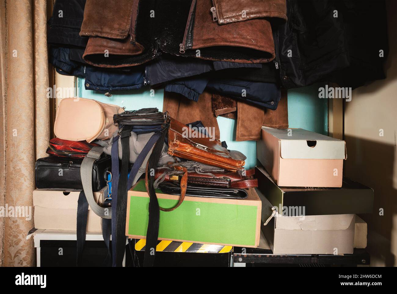 Details of old things gathered in one corner of home, bad habit of ...