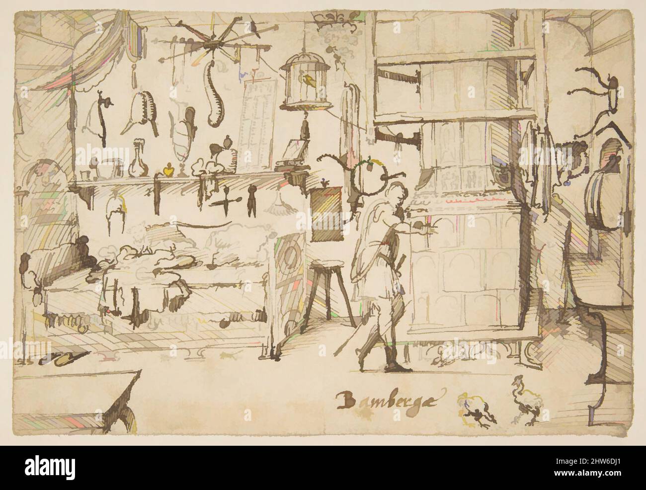 Art inspired by Study sheets with sketches of interiors, animals ...