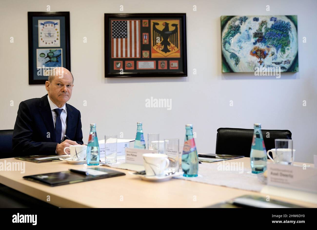 Schwielowsee, Germany. 04th Mar, 2022. Chancellor Olaf Scholz visits ...