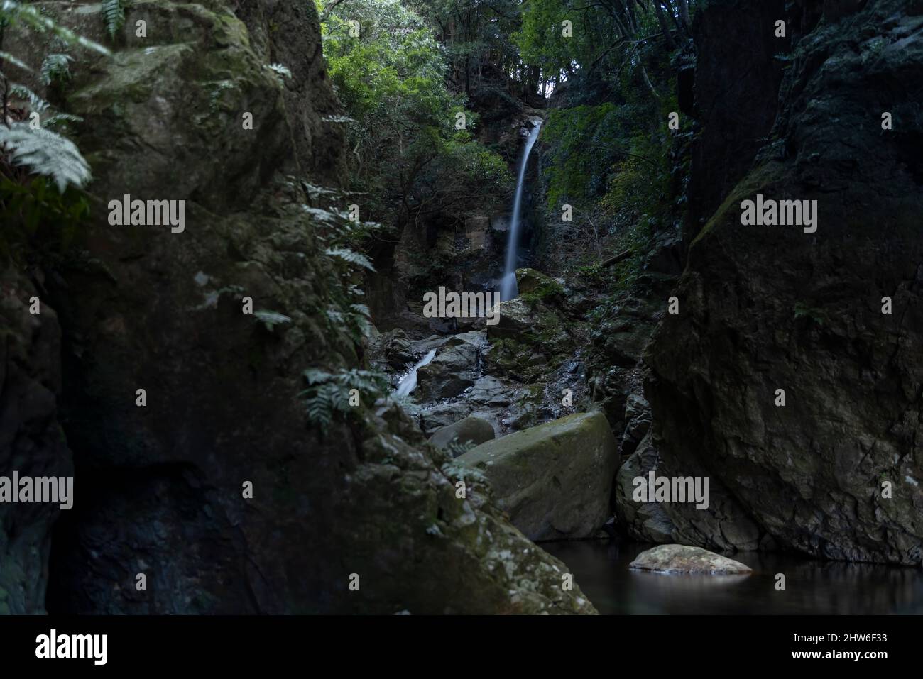 Splashing waterfall in winter in Numazu Shizuoka wide shot Stock Photo ...
