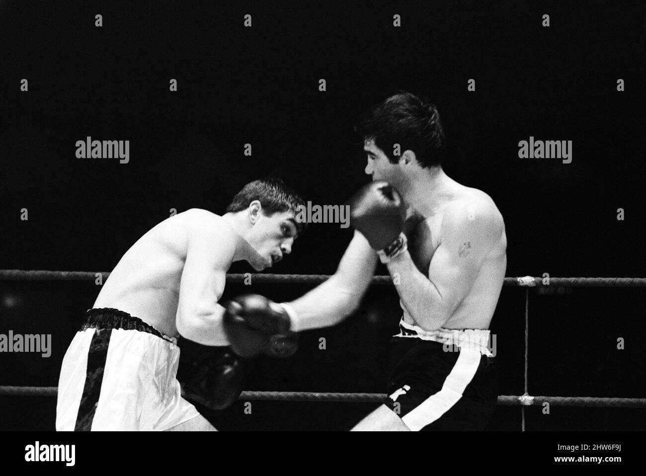 Boxing match between Jimmy Tibbs (white shorts) v Franco Macchia, held ...