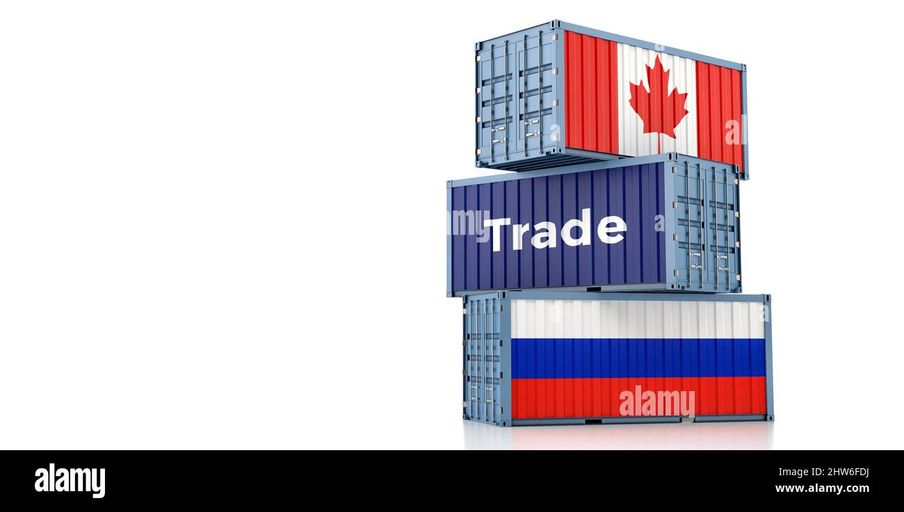 Cargo containers with Russia and Canada national flags. 3D Rendering Stock Photo - Alamy