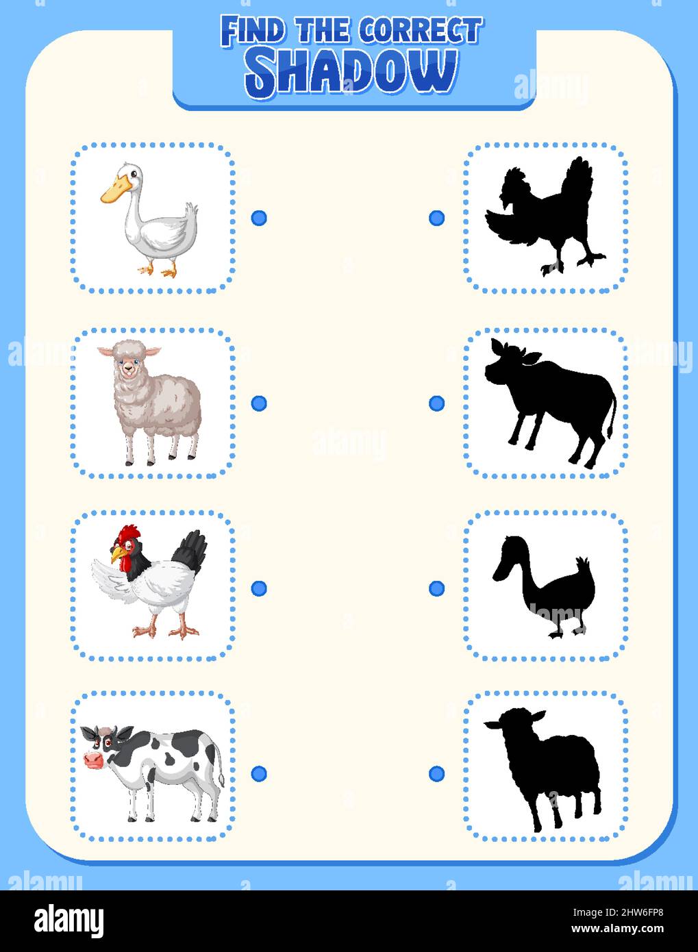 Matching Farm animal shadow worksheet illustration Stock Vector Image ...