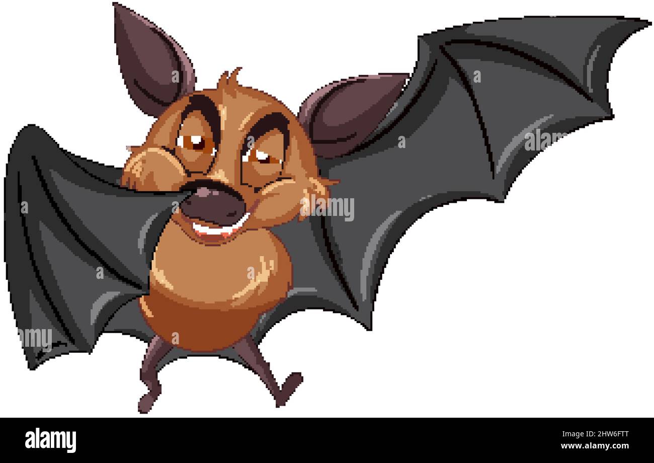 Brown bat cartoon character on white background illustration Stock ...