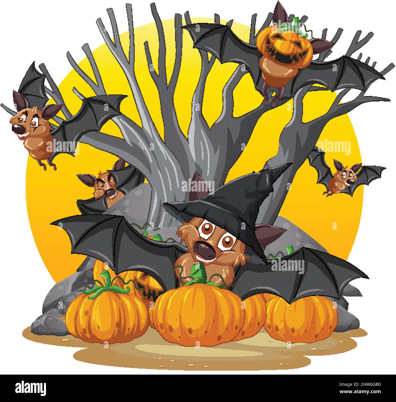 Group of bats in halloween forest illustration Stock Vector Image & Art ...