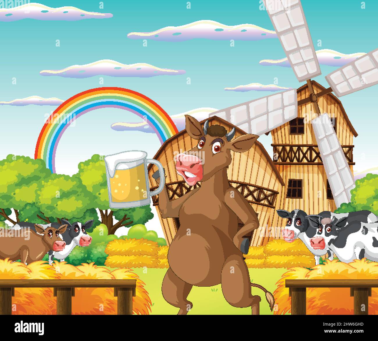 Scene with farm animal on the farm illustration Stock Vector Image ...