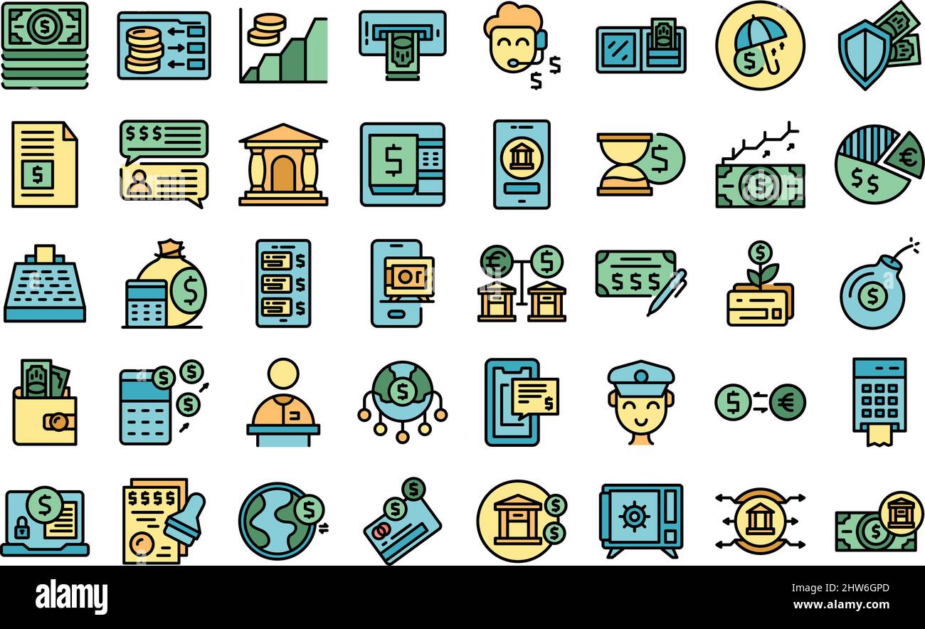 Banking transactions icons set outline vector. Financial bank. Online ...