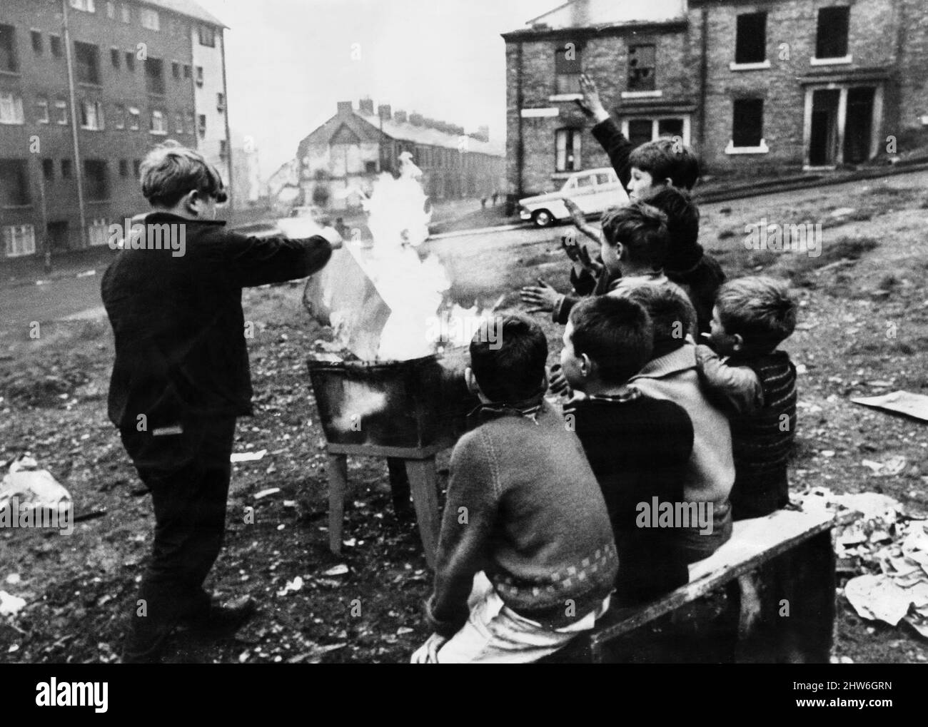 Young boys starting a fire in Beaumont Street, Newcastle Upon Tyne.25th ...