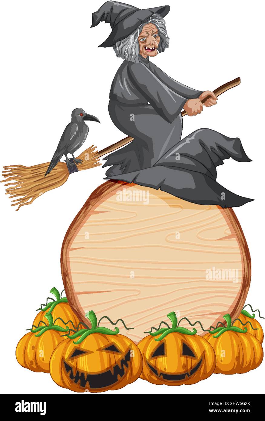 Isolated wooden banner with witch theme illustration Stock Vector Image ...