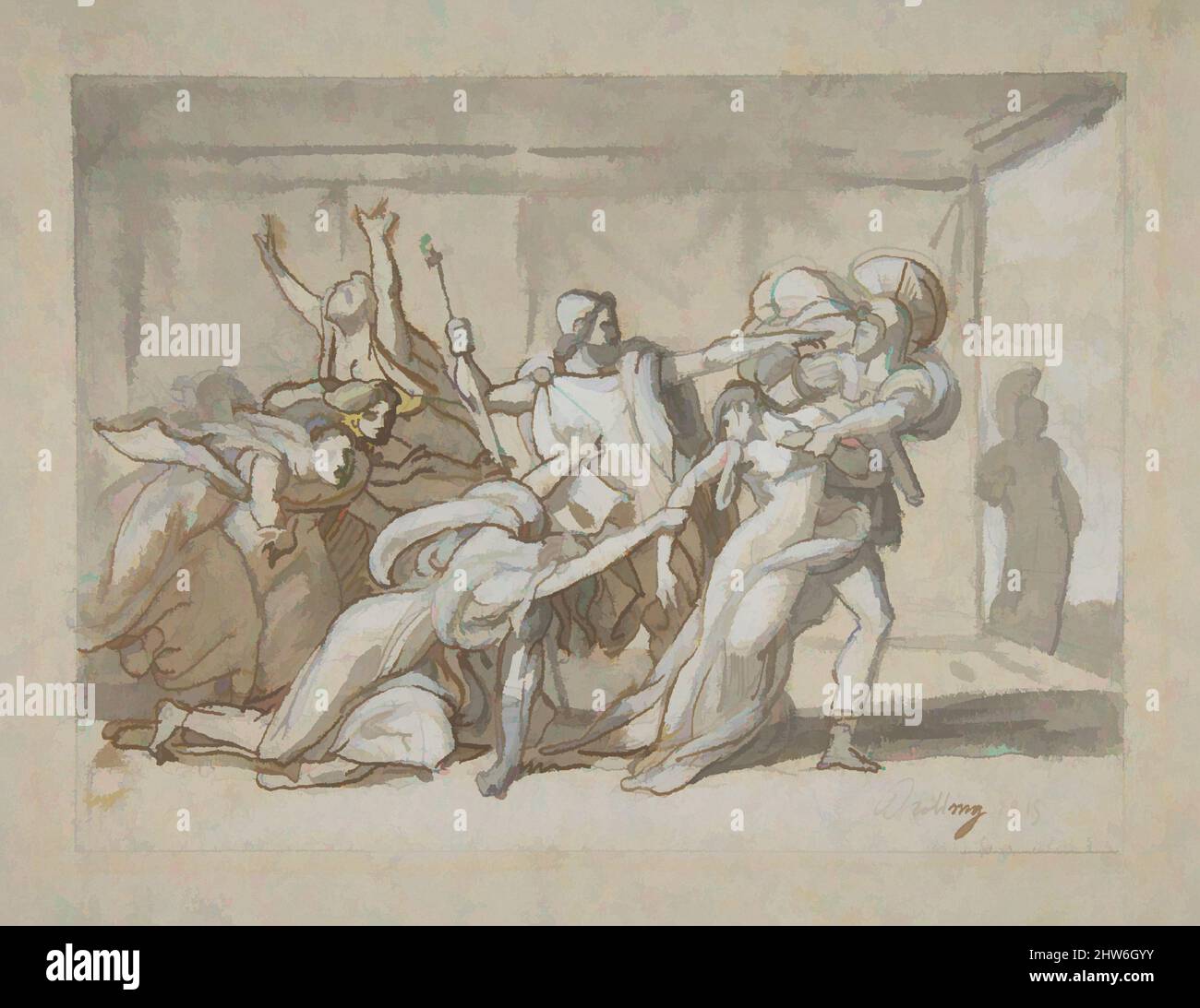Art inspired by Scene from the Iliad, 1815, Pen and brown ink, brush ...