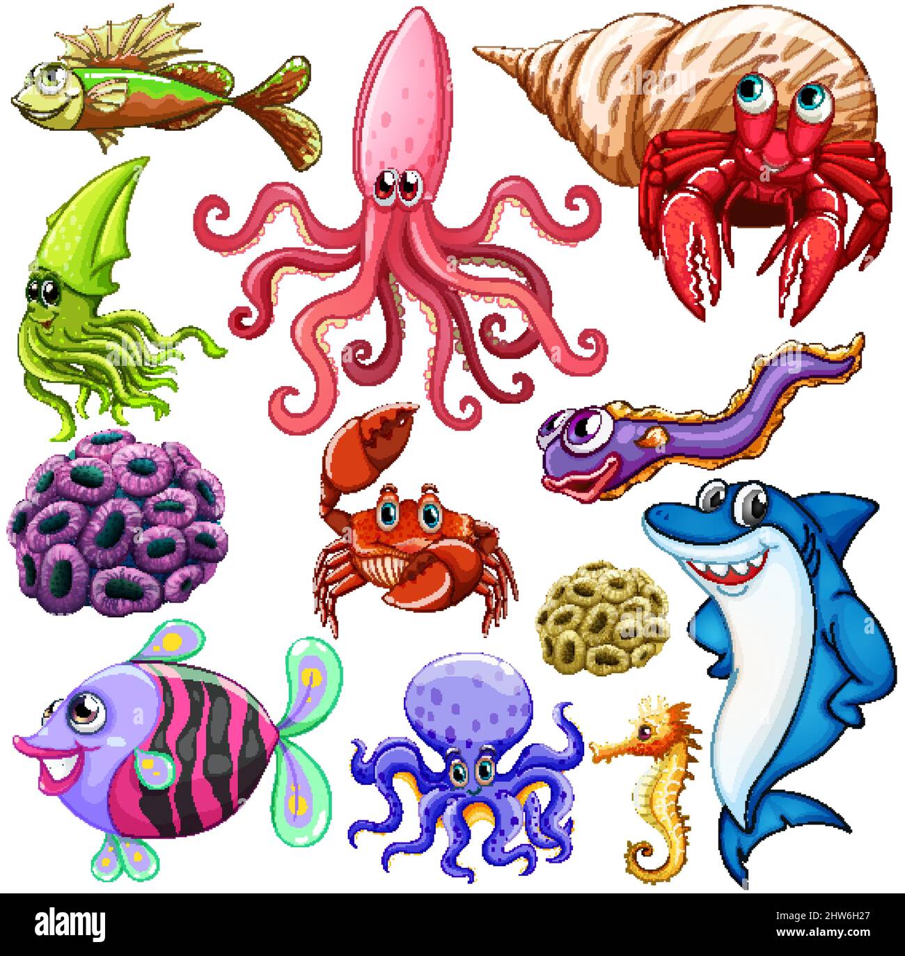 Different types of sea animals illustration Stock Vector Image & Art ...