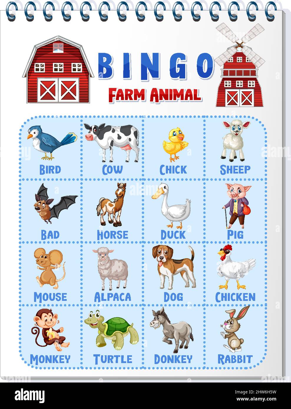Bingo Farm animal worksheet illustration Stock Vector Image & Art - Alamy