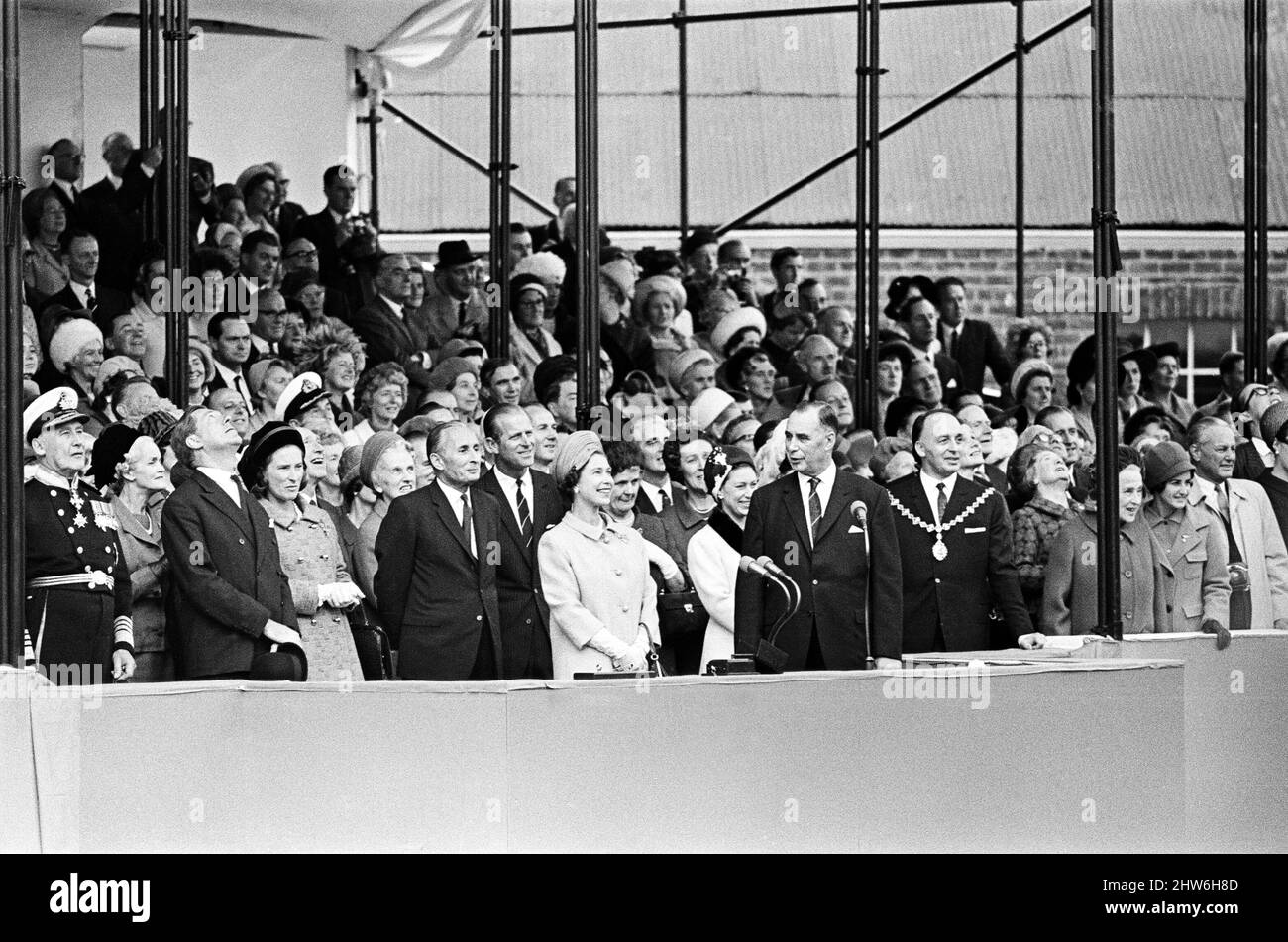 Queen Elizabeth II launching the Cunard Cruise Liner, The QE2 in the ...