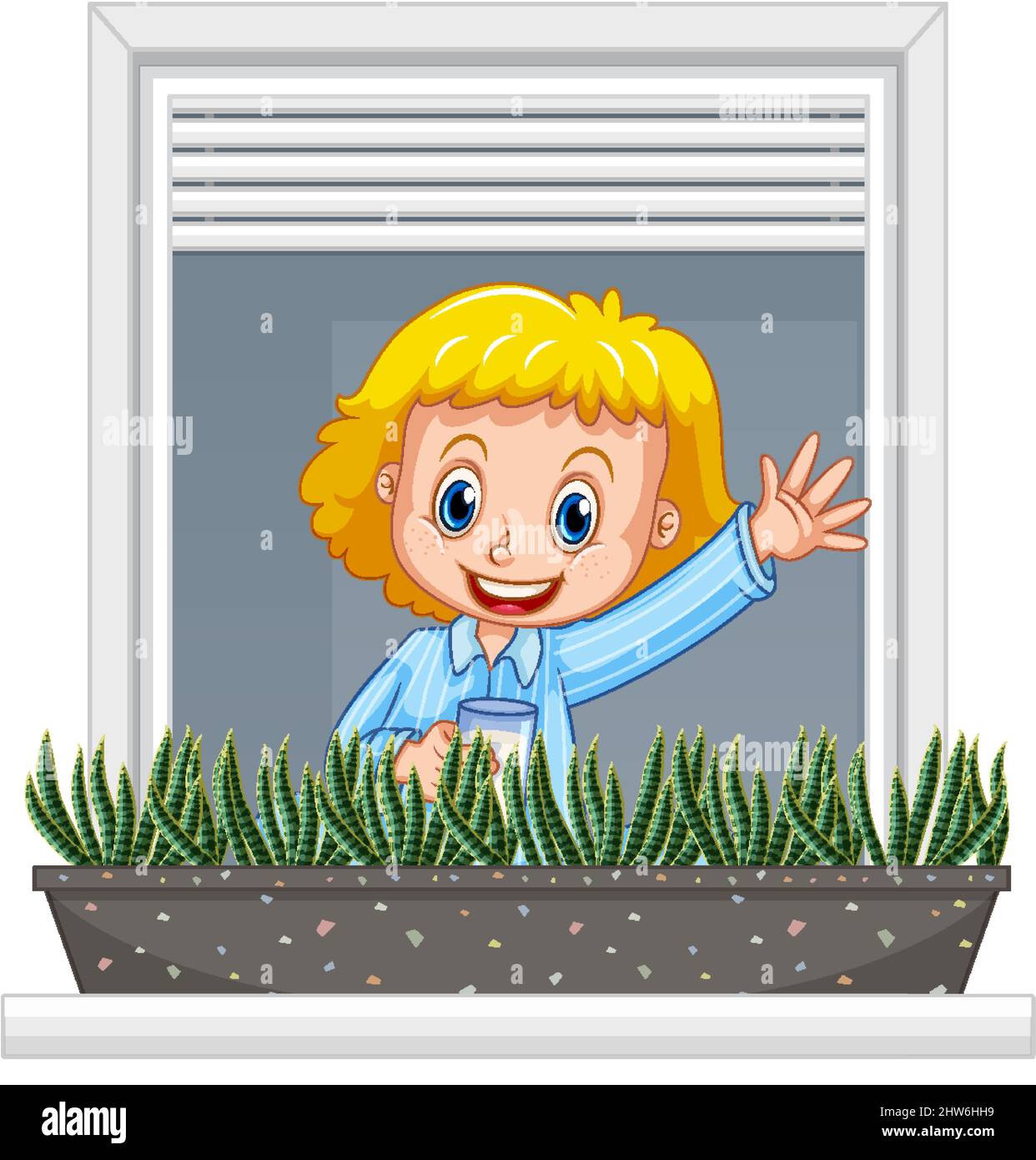 View through the window of a girl cartoon character illustration Stock ...