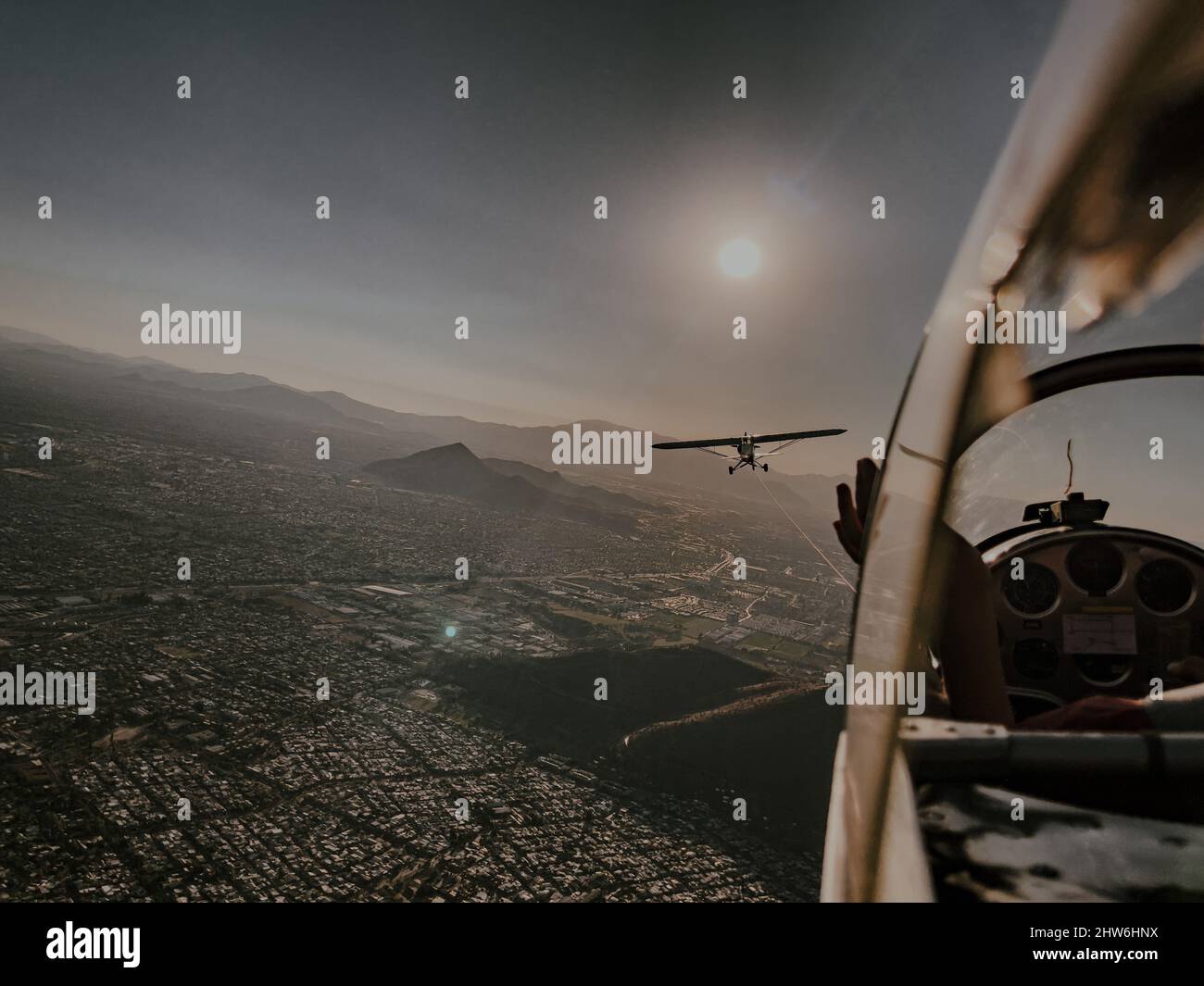 An aerial view of the city seen through a helicopter in flight Stock ...