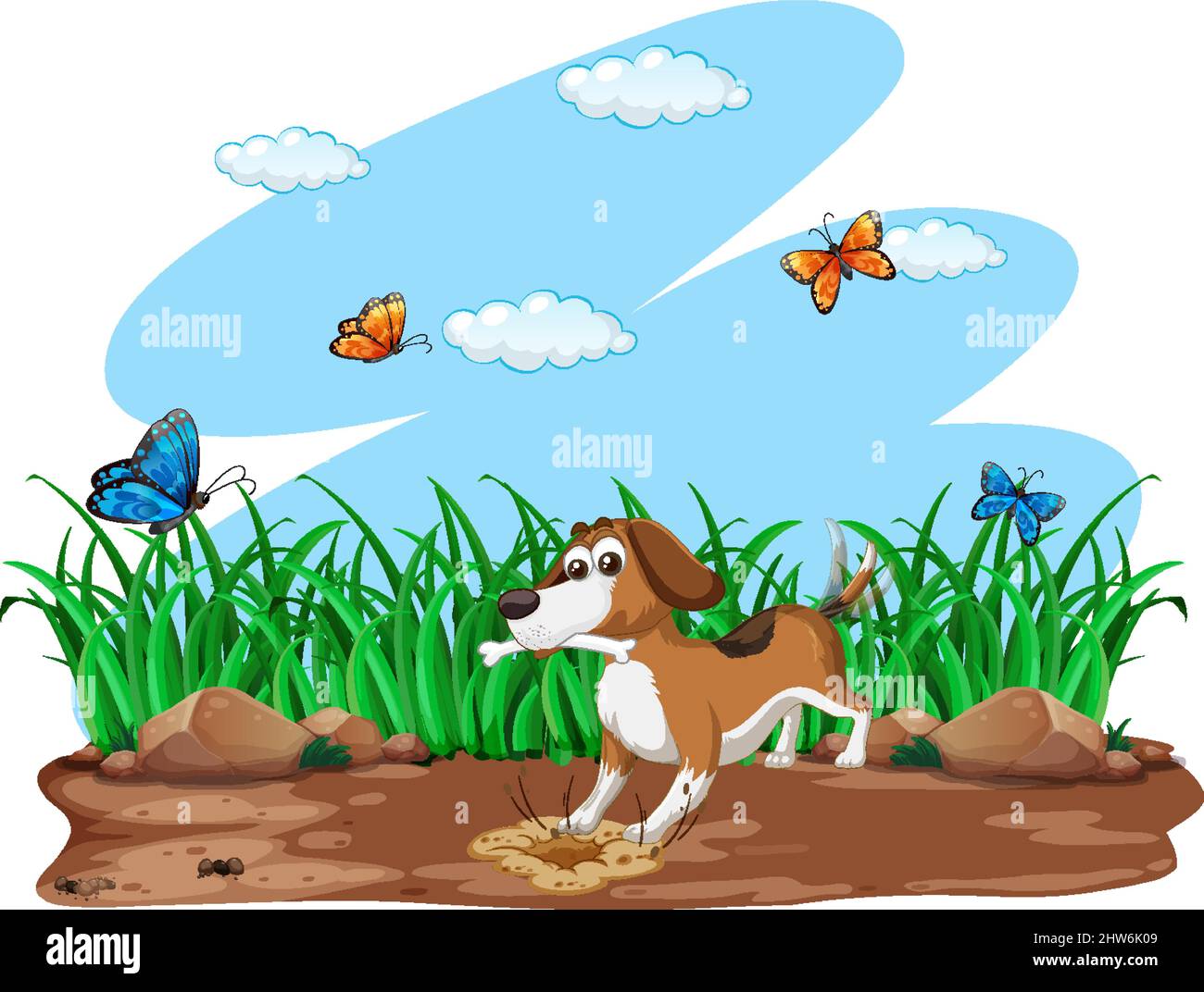 Dog digging hole in the garden illustration Stock Vector Image & Art ...
