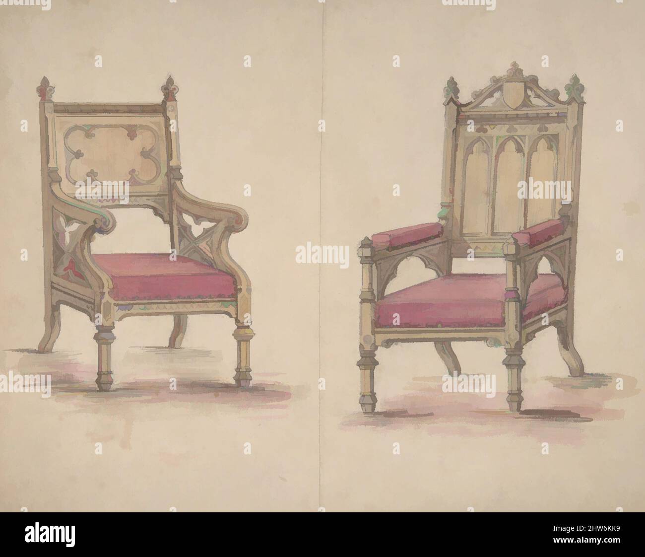 Art inspired by Designs for Two Gothic Style Chairs, 19th century ...
