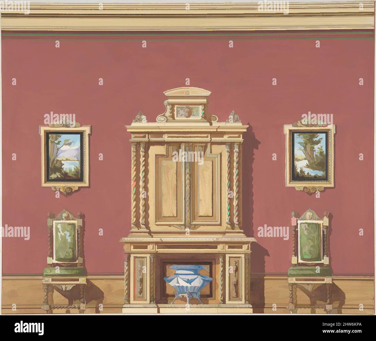 Art inspired by Interior Design with a Central Cabinet, Two Chairs and ...